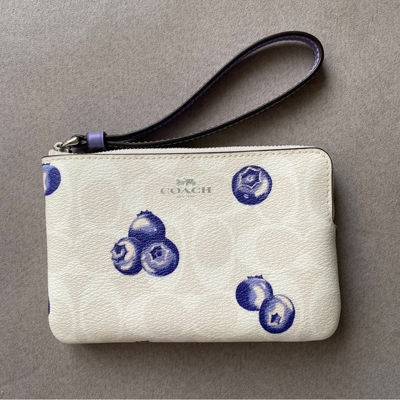 Coach | Bags | Nwt Coach Wristlet Blueberry Print Corner Zip | Poshmark